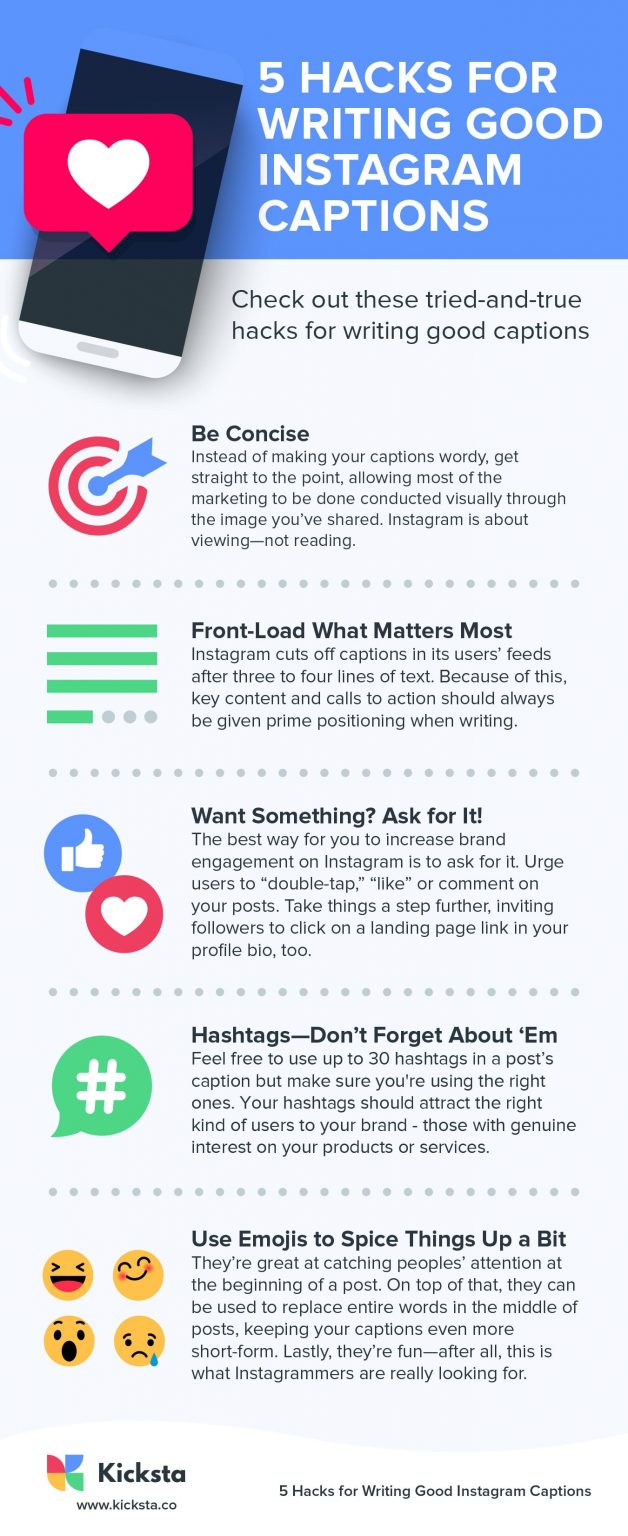 5 Hacks For Writing Instagram Captions - Infographic Website